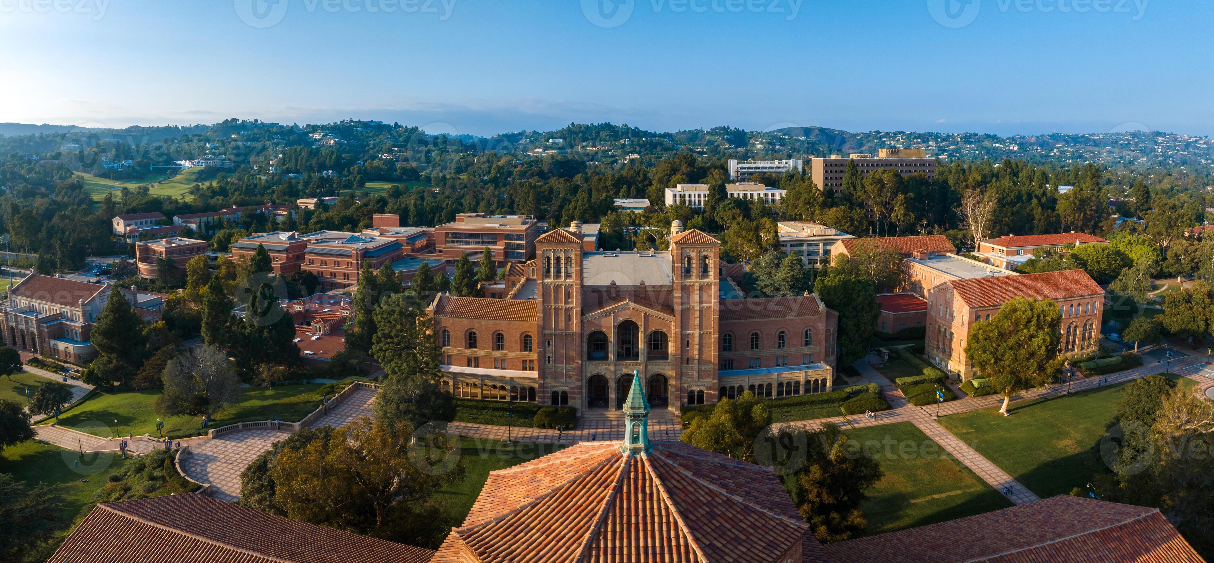 Aerial View of UCLA Campus with Iconic Dome and Towers Amidst Green Hills on Sunny Day 38564236 ...