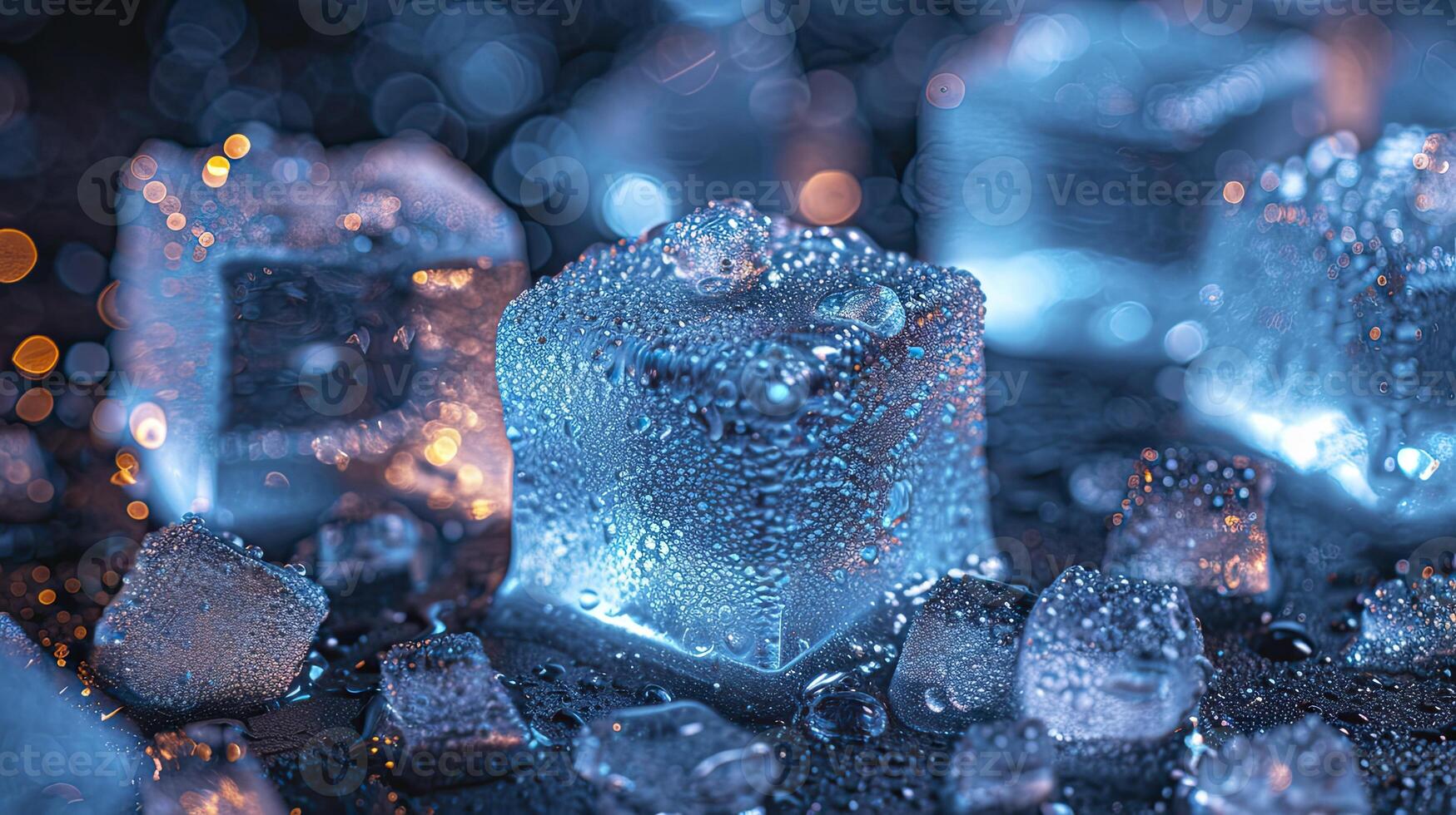 AI generated Close-Up view Sparkling Ice Cubes on the Table 38564621 Stock Photo at Vecteezy