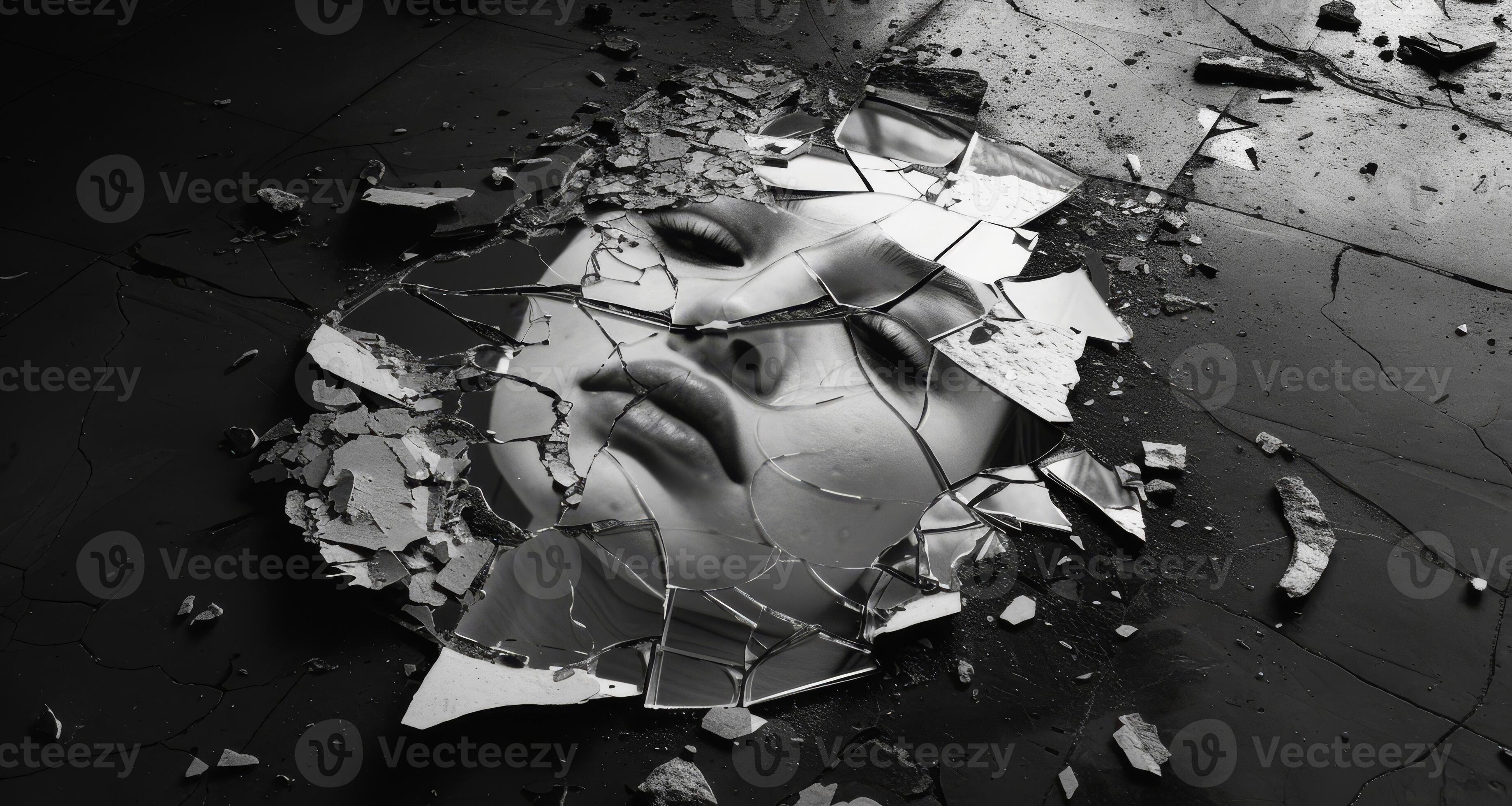 AI generated A broken mirror reflecting a woman face black and white mental illnes 38578125 ...