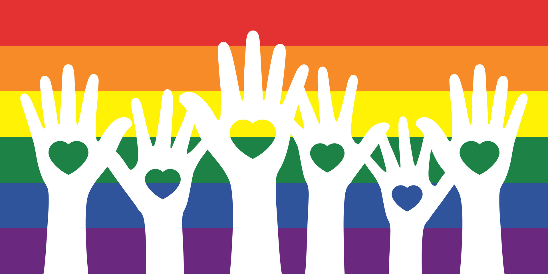 Silhouette of white hands on rainbow colored background. LGBTQI concept ...