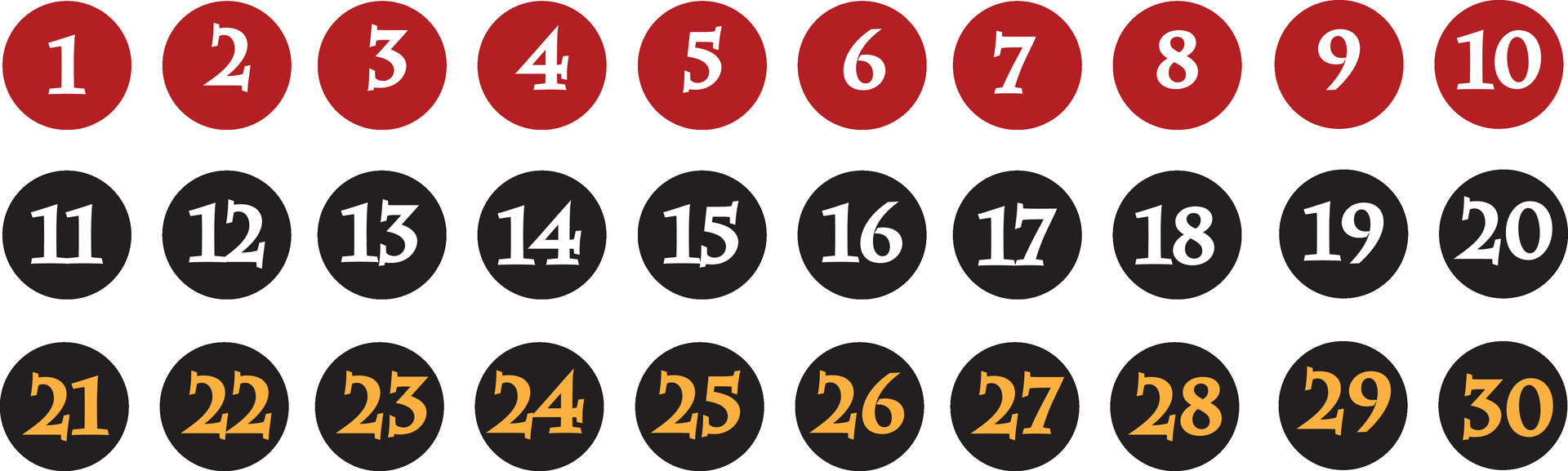 Simple round numbers icon set in line style. Set of 1-30 numbers simple style symbol sign for ...