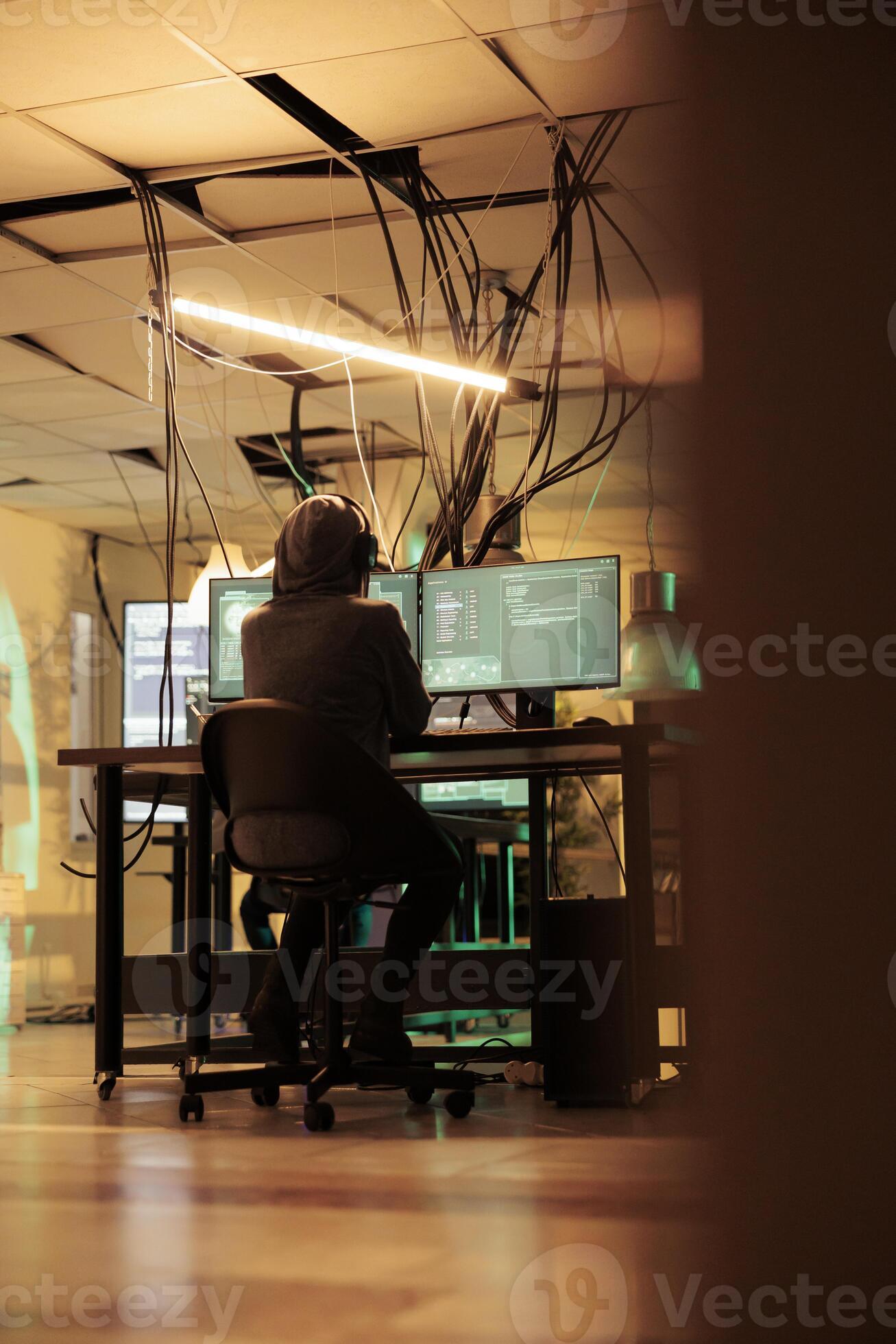 Female thief analyzing online codes to hack government database ...