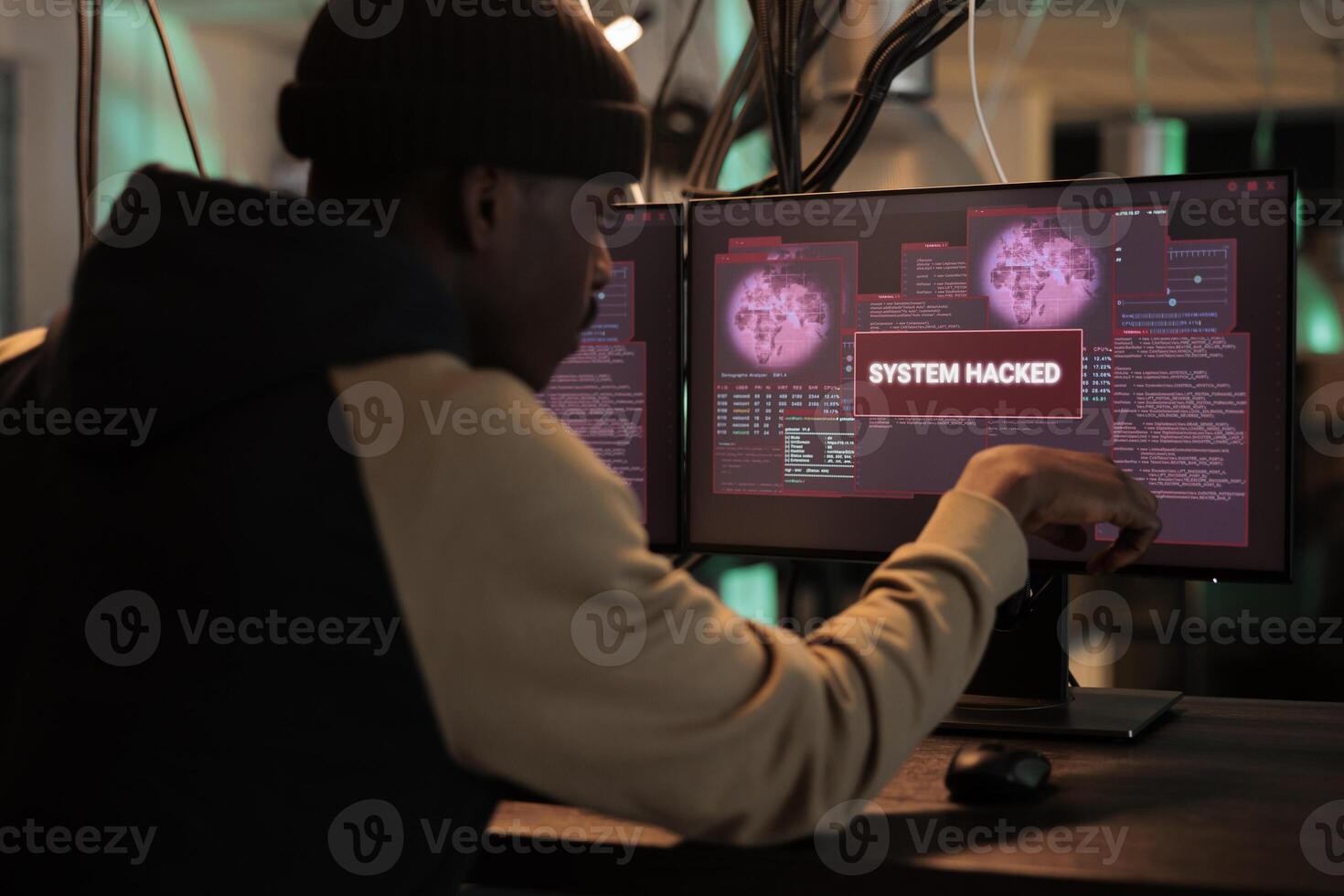 Criminal Cyberattack Hacker Coding Malicious Software Wiriting Password Cracking Program