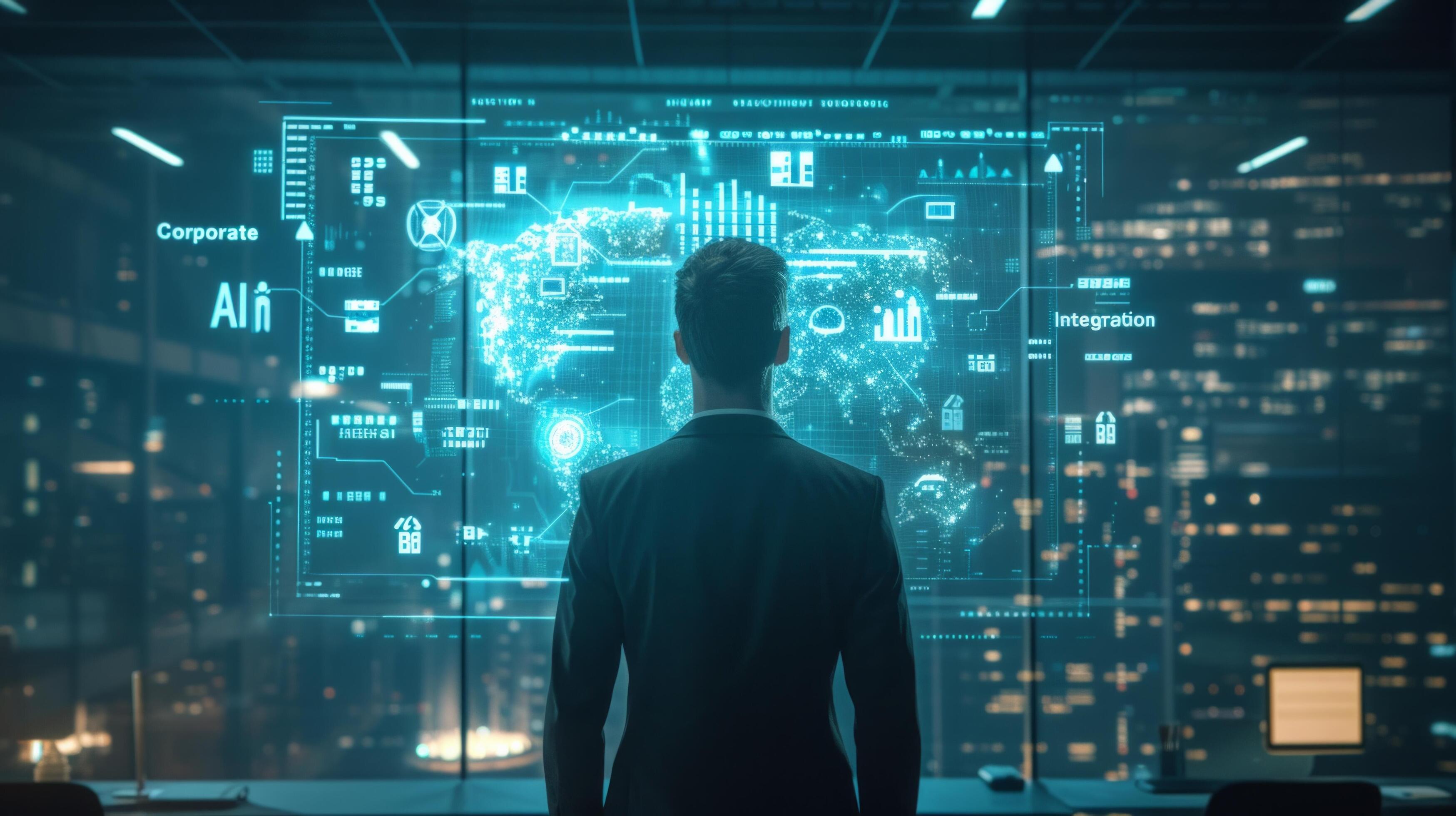 AI generated In a modern office setting, a business leader demonstrates ...