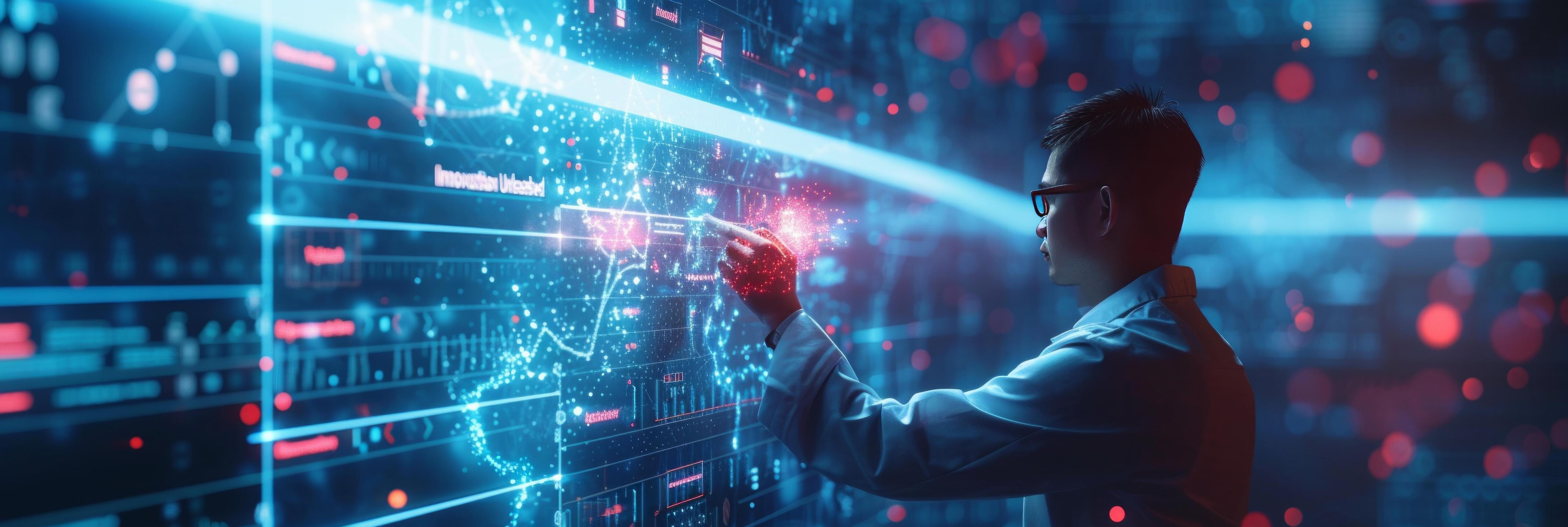 AI generated A businessman collaborates with AI algorithms, fostering ...