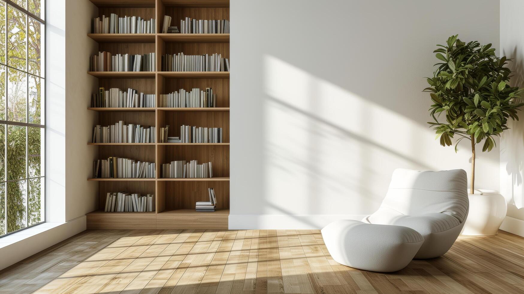 AI generated A modern library featuring sleek shelves and minimalist ...