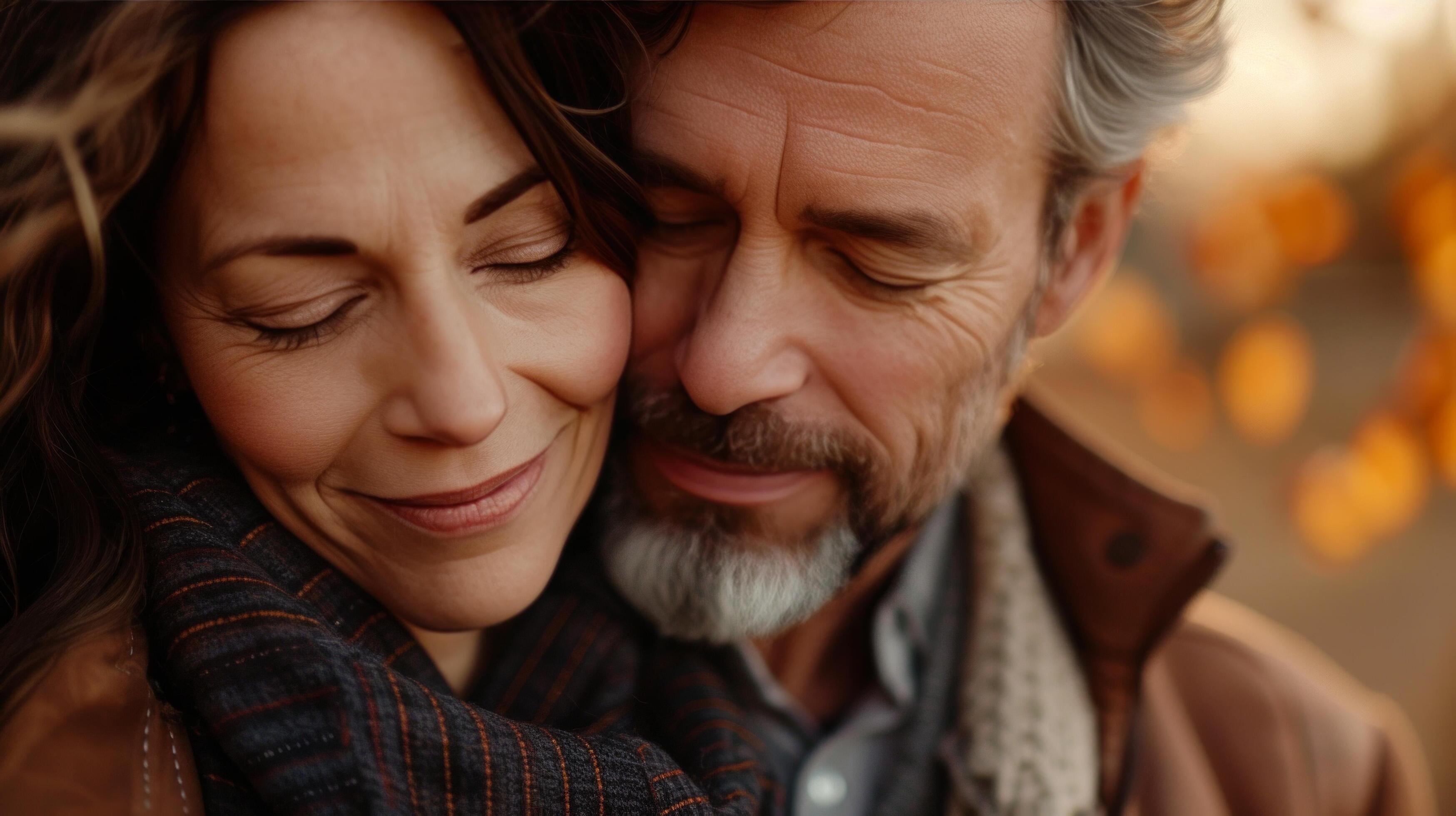 Ai Generated A Couple Sharing A Heartfelt Hug Their Faces Pressed Together In A Moment Of