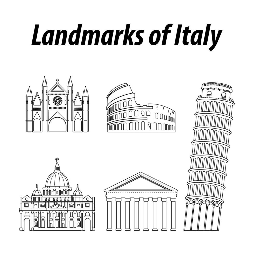 Bundle of Italy famous landmarks by silhouette outline style 38821002 ...