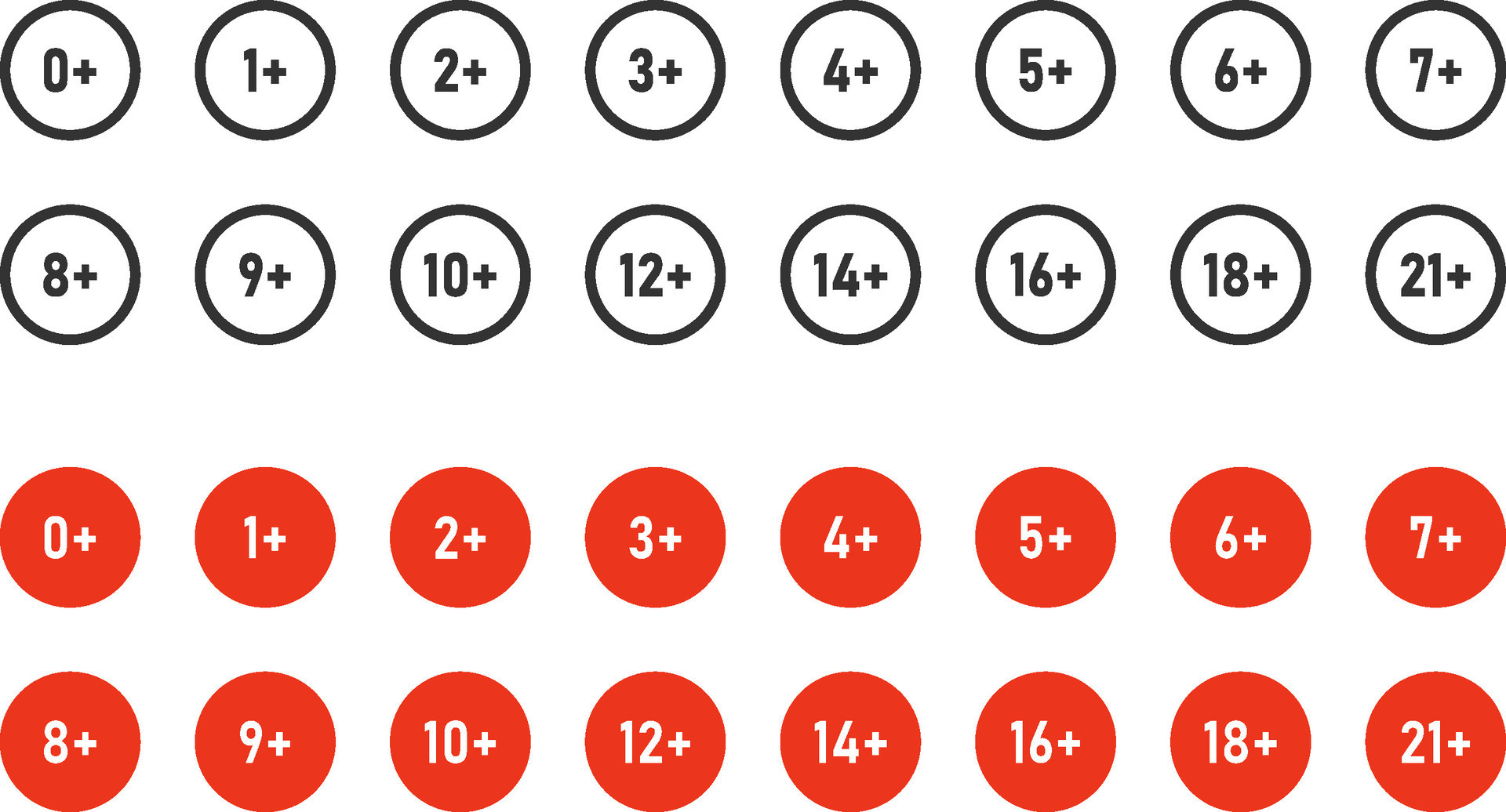 Age limit icon set, age restrictions sign. Outline and flat high ... Age limit icon set, age restrictions sign. Outline and flat high ...