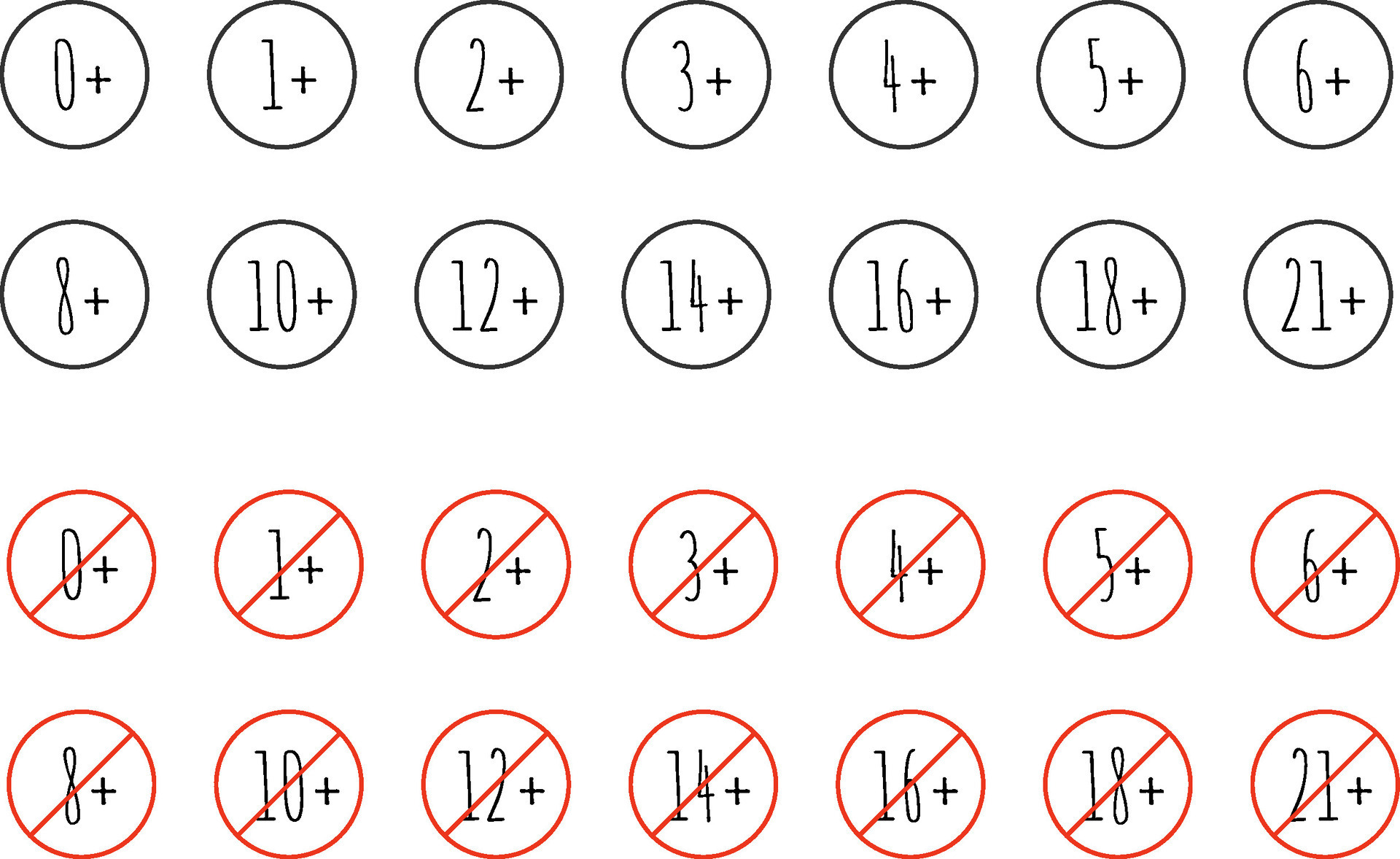 Age limit icon set, age restrictions sign hand drawn style. High ... Age limit icon set, age restrictions sign hand drawn style. High ...
