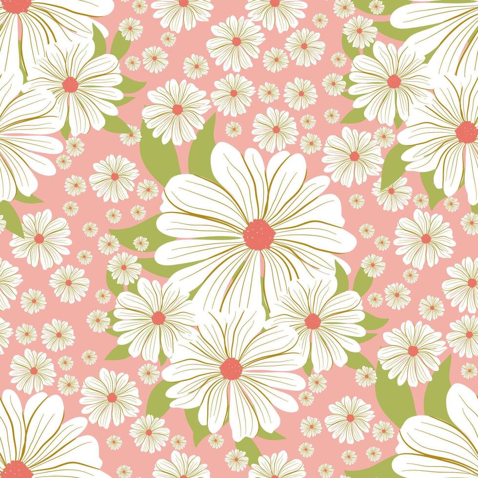 Hand draw botanical seamless patterns. Simple flat modern drawing. Floral collection for textile ...