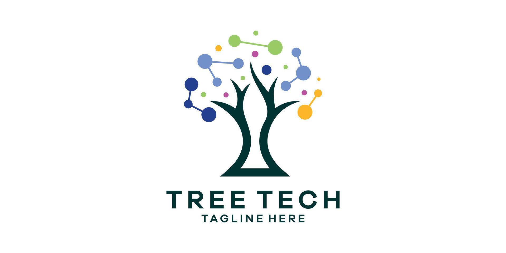 logo design combination of tree shape with technology connection style ...