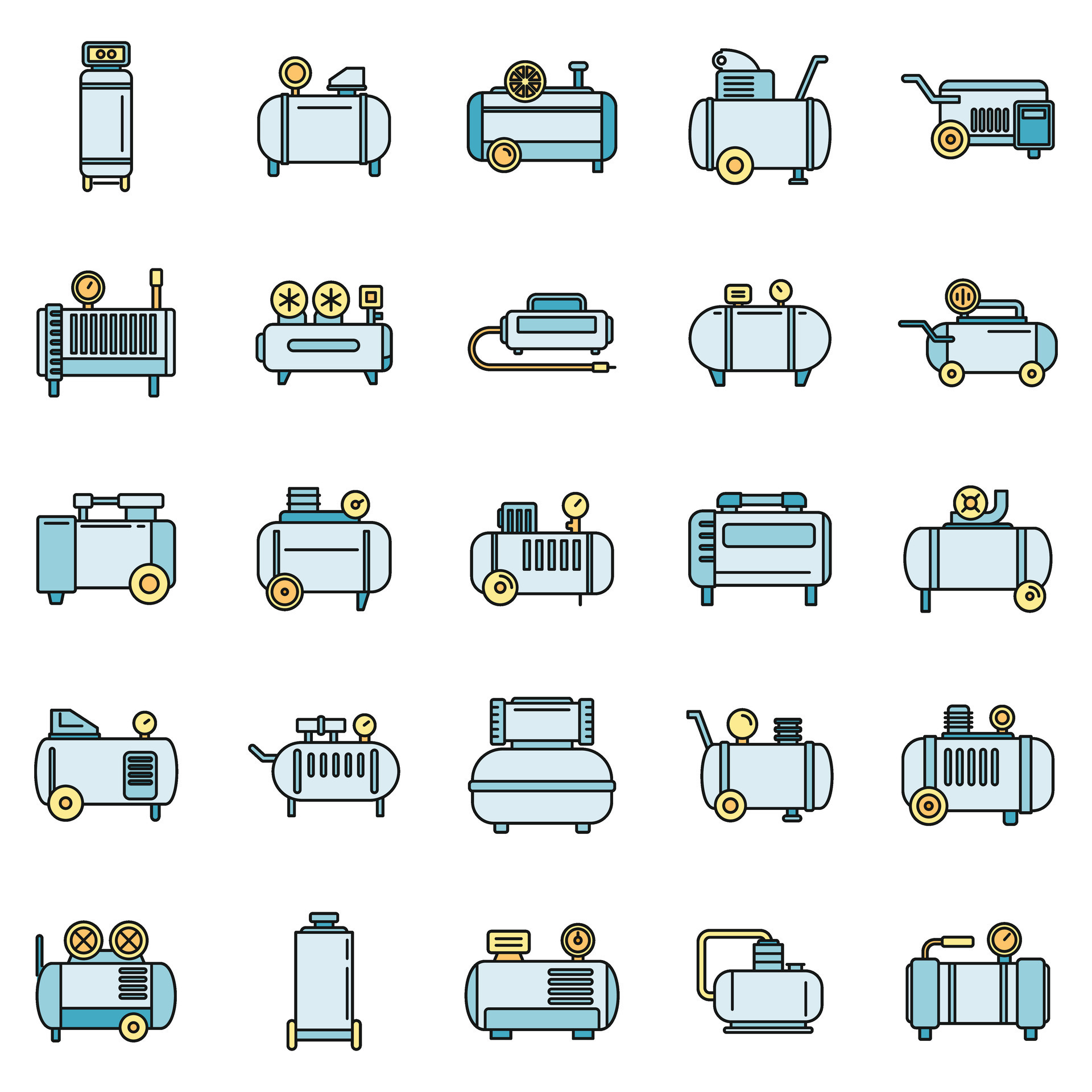 Modern air compressor icons set vector color line 38826637 Vector Art ...