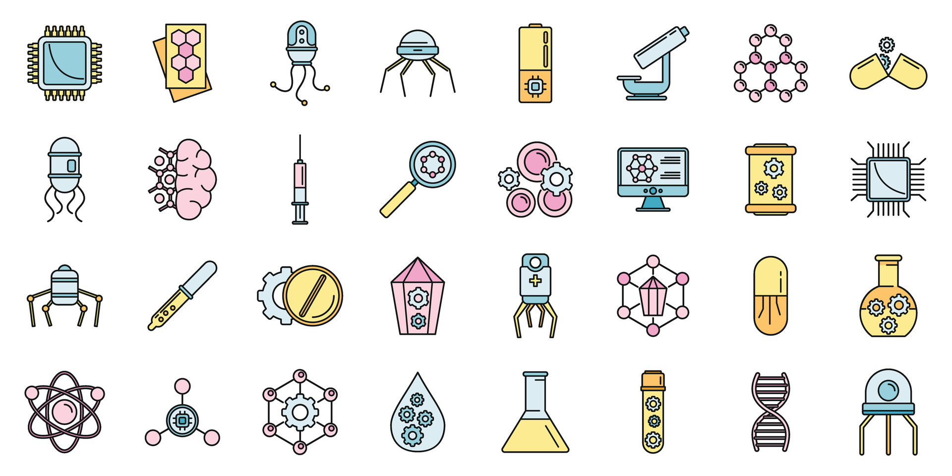 Nanotechnology science icons set vector color line 38826690 Vector Art ...