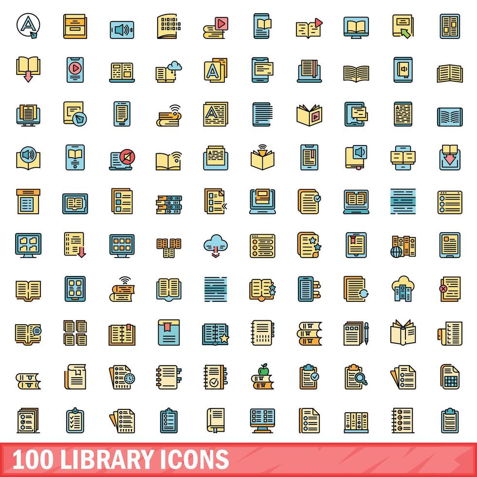 100 library icons set, color line style 38826693 Vector Art at Vecteezy