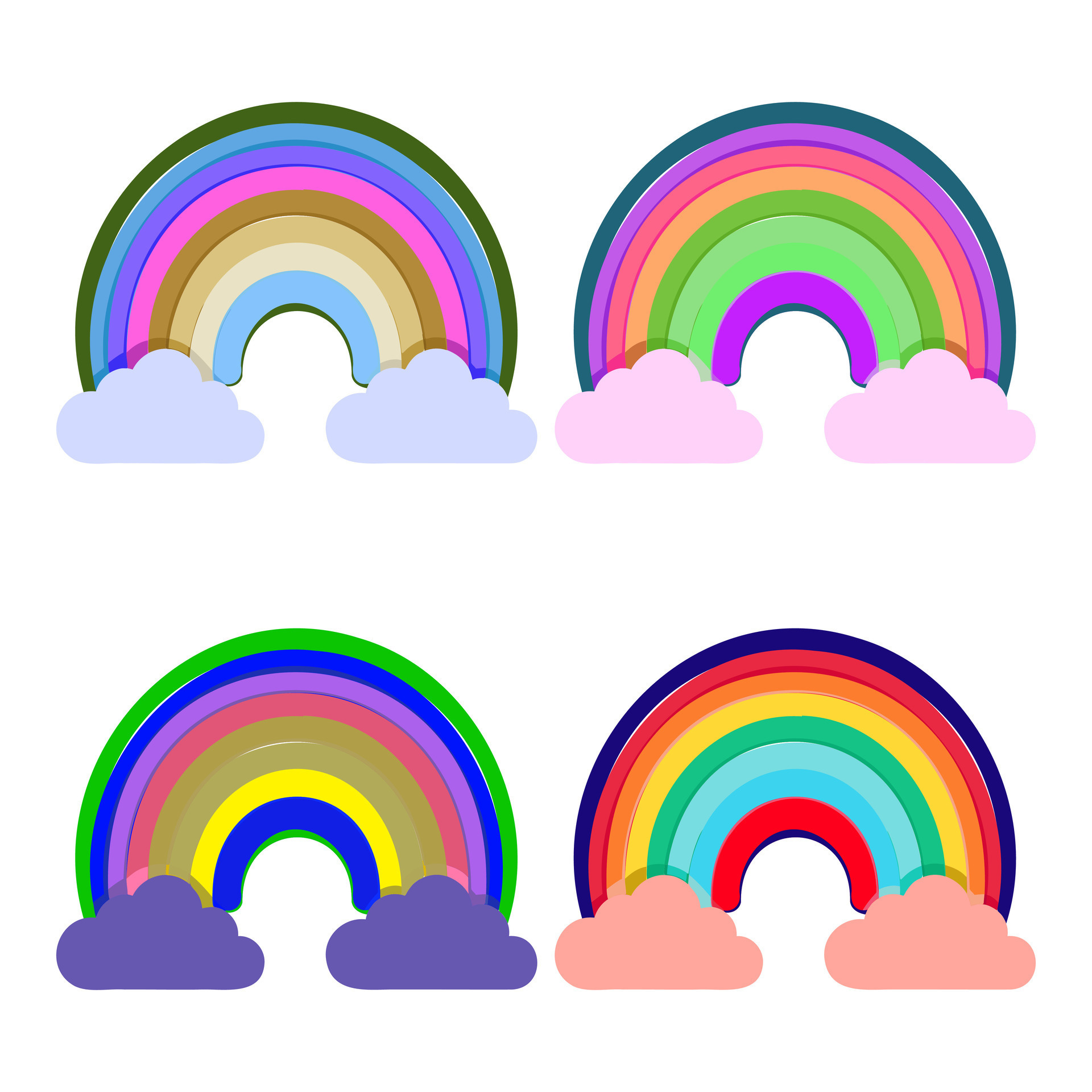 set of multicolored rainbows with clouds, vector illustration 38838433 ...