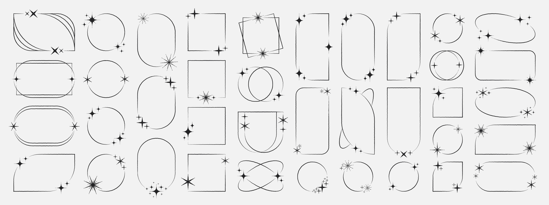 Frames Collection With Different Stars Minimalistic Linear Frames Arches Elements Geometric