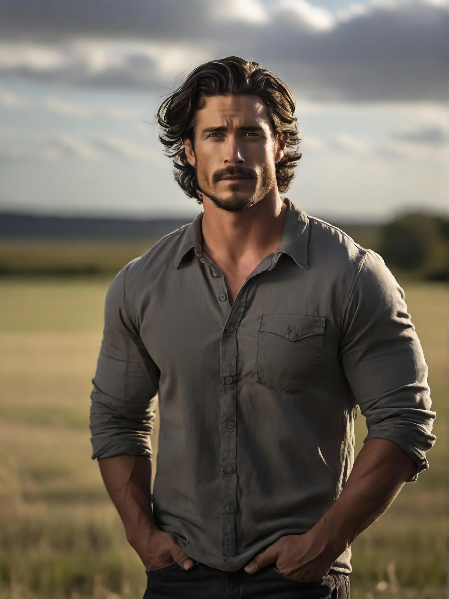 AI generated A strikingly handsome 30-year-old man stands in a field 38892727 Stock Photo at ...