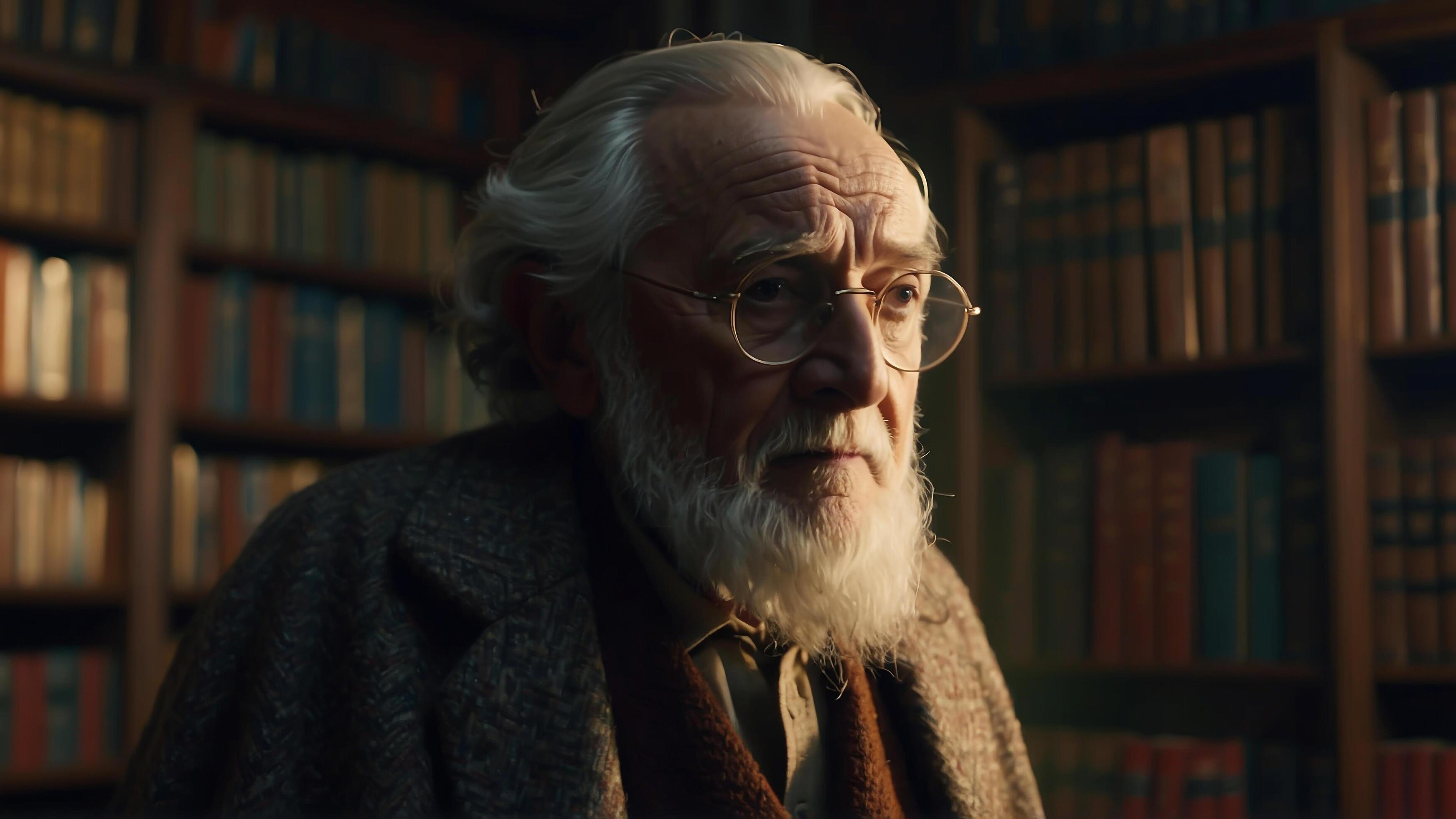 AI generated A wise old man waiting in a library 38892741 Stock Photo at Vecteezy