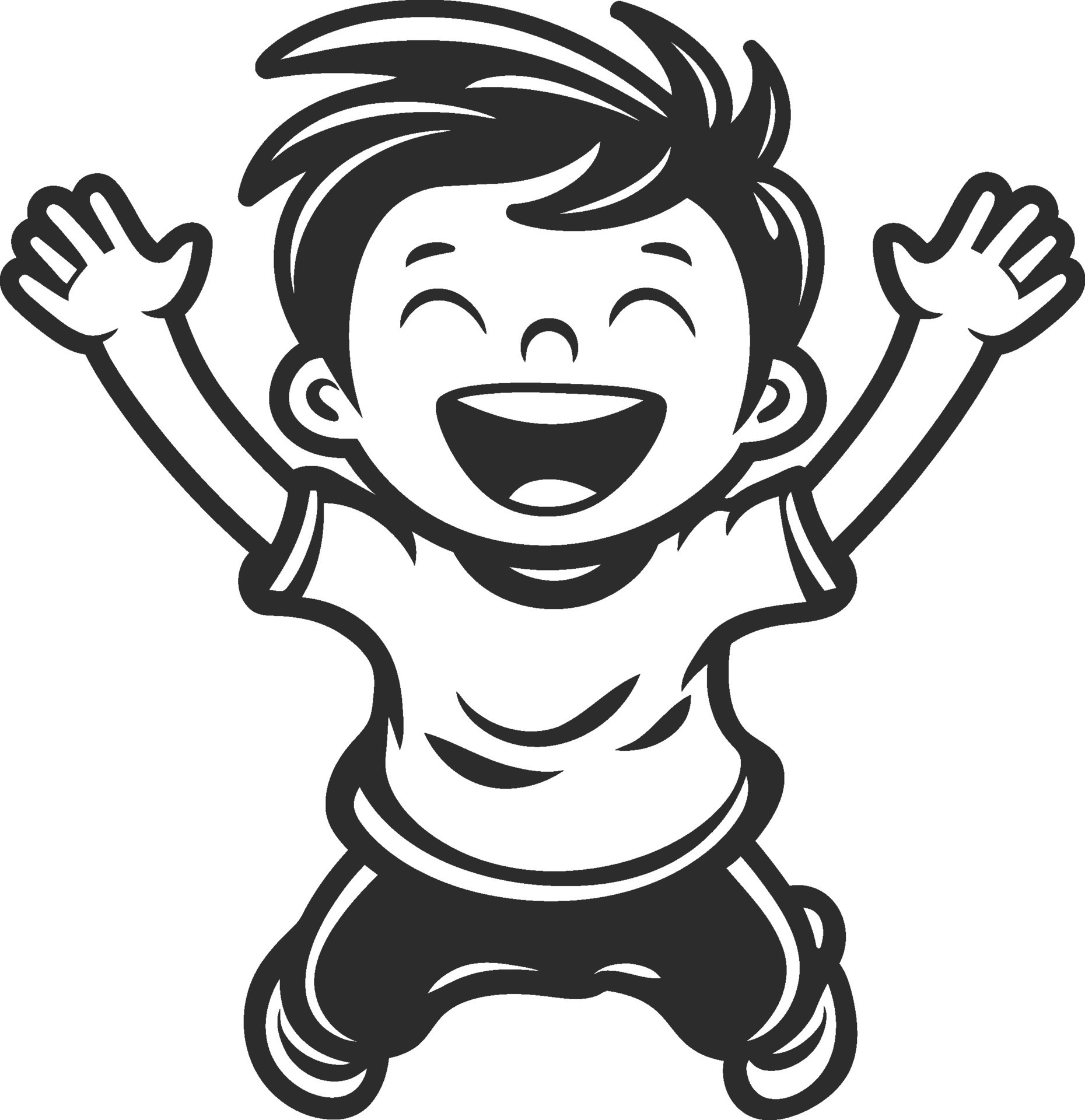 Happy jumping children. Line drawing. Vector illustration on ...