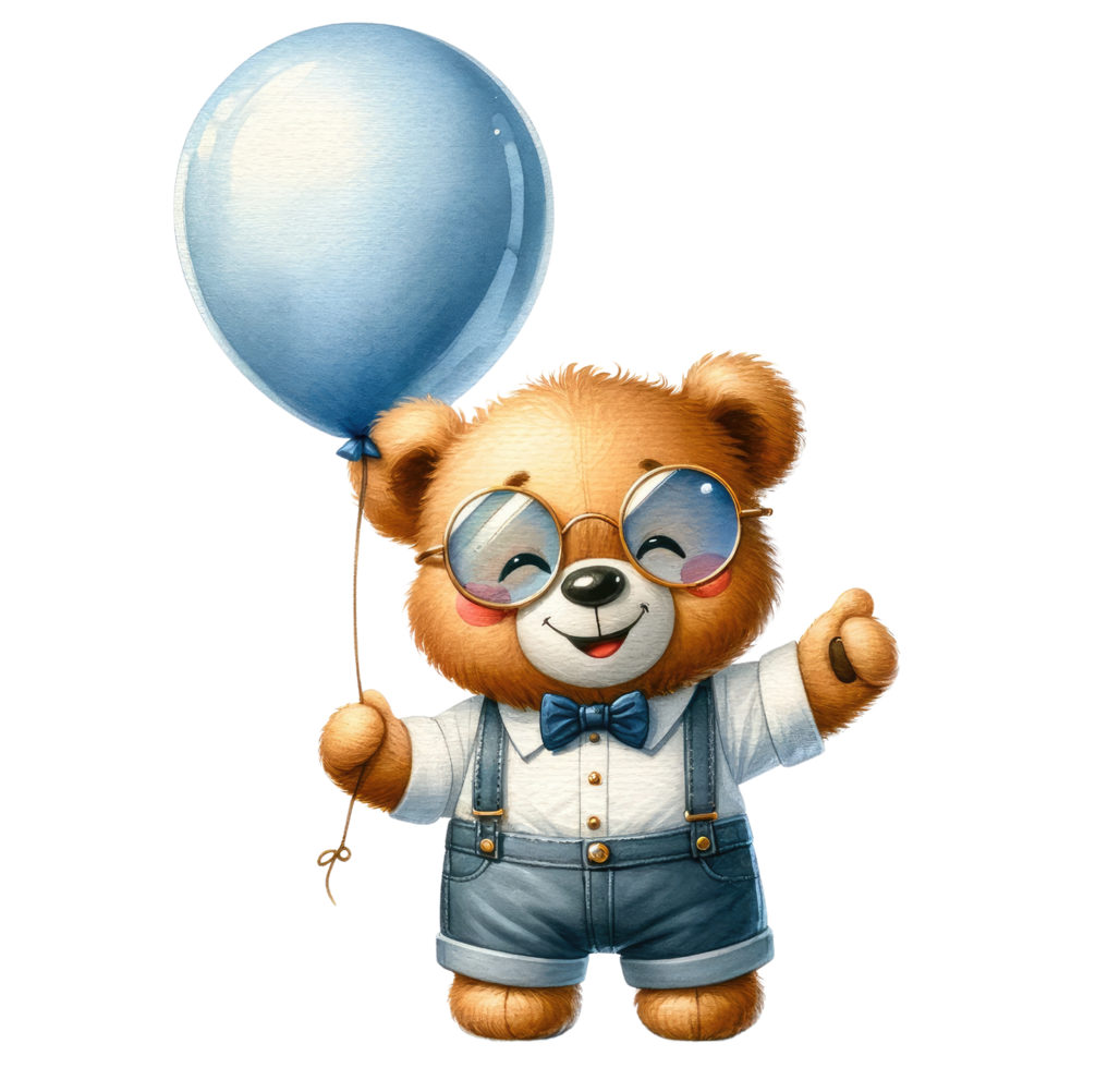 Ai Generated Cute Teddy Bear Holding A Balloon Isolated 38906523 Png