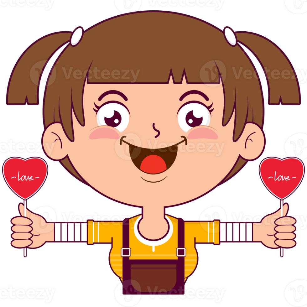 Girl Holding Heart Signs Playful Face Cartoon Cute 38935378 Png