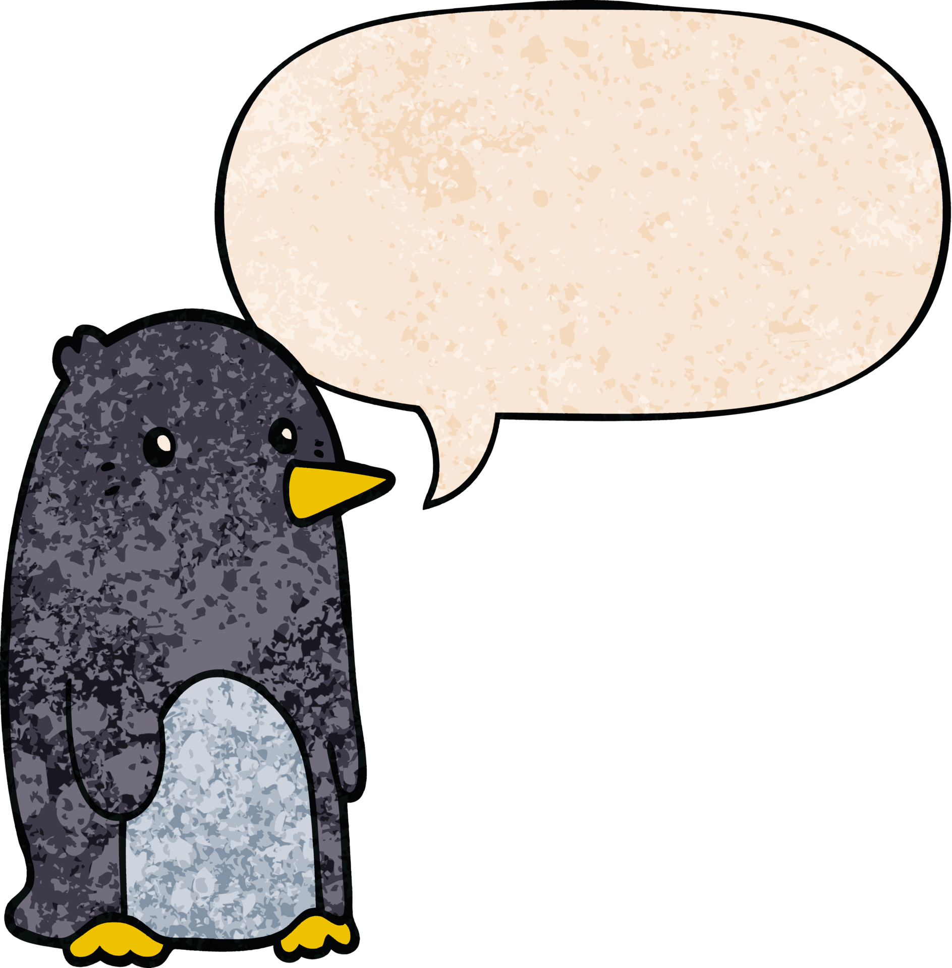 pingouin de dessin animé et bulle de dialogue dans un style de texture ... pingouin de dessin animé et bulle de dialogue dans un style de texture ...