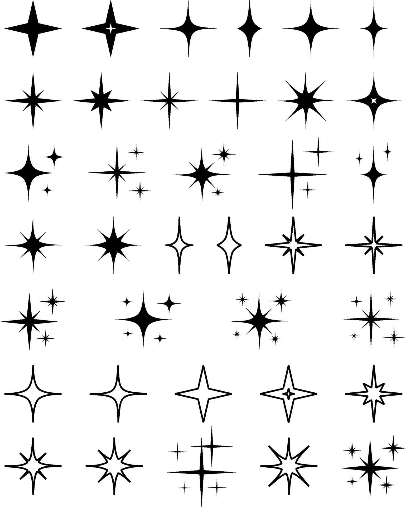 Retro Twinkle Stars Icons Mid Century Modern Sparkle Stars Clip Art Bundle Star Celestial Vector ...