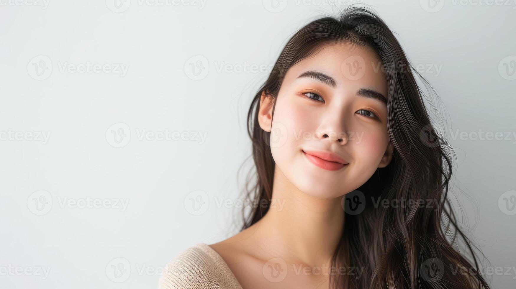 AI generated portrait of yong woman casual portrait in positive view, big smile, beautiful model ...