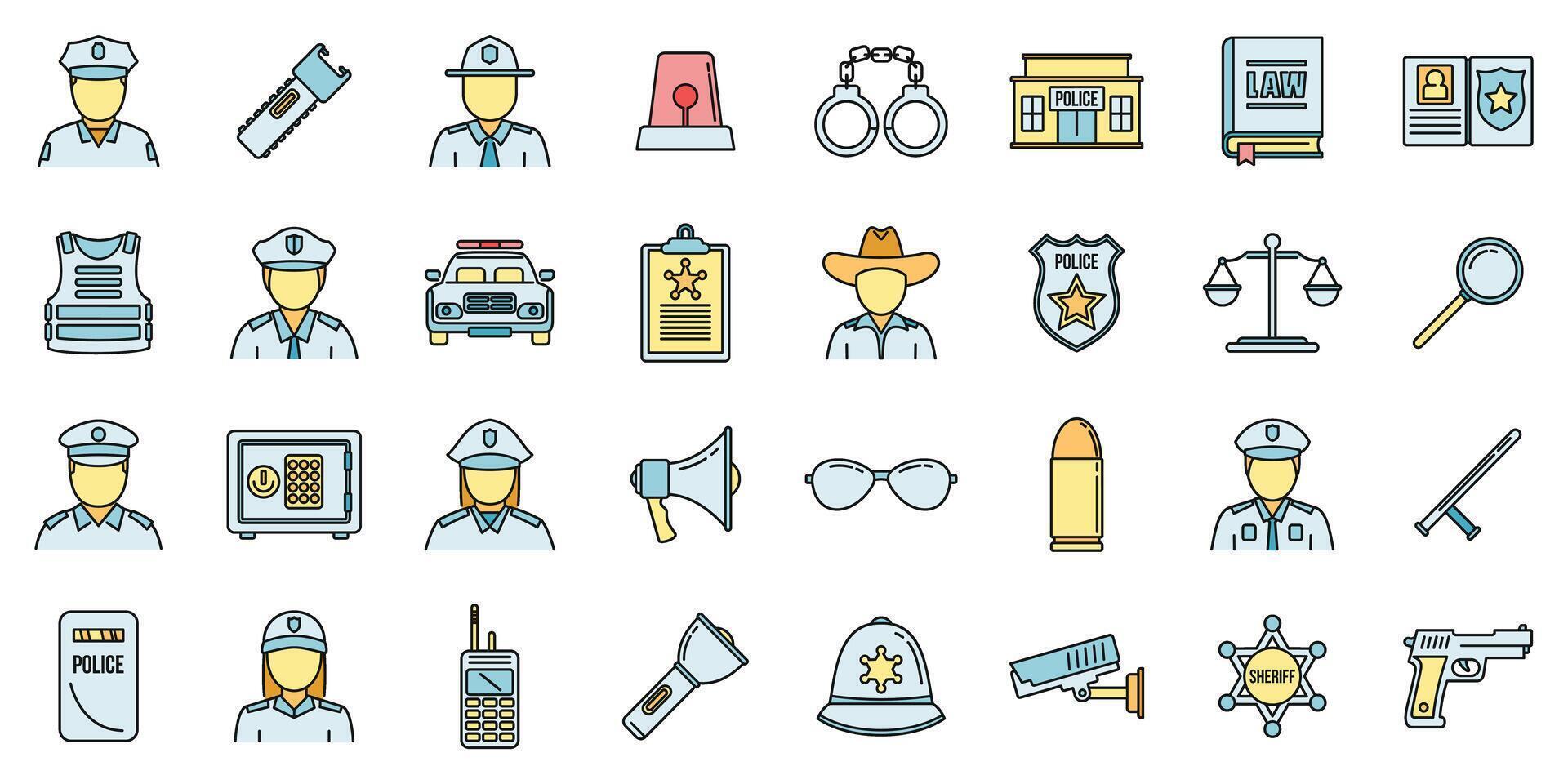 Guard policeman icons set vector color line 38947029 Vector Art at Vecteezy Guard policeman icons set vector color line 38947029 Vector Art at Vecteezy