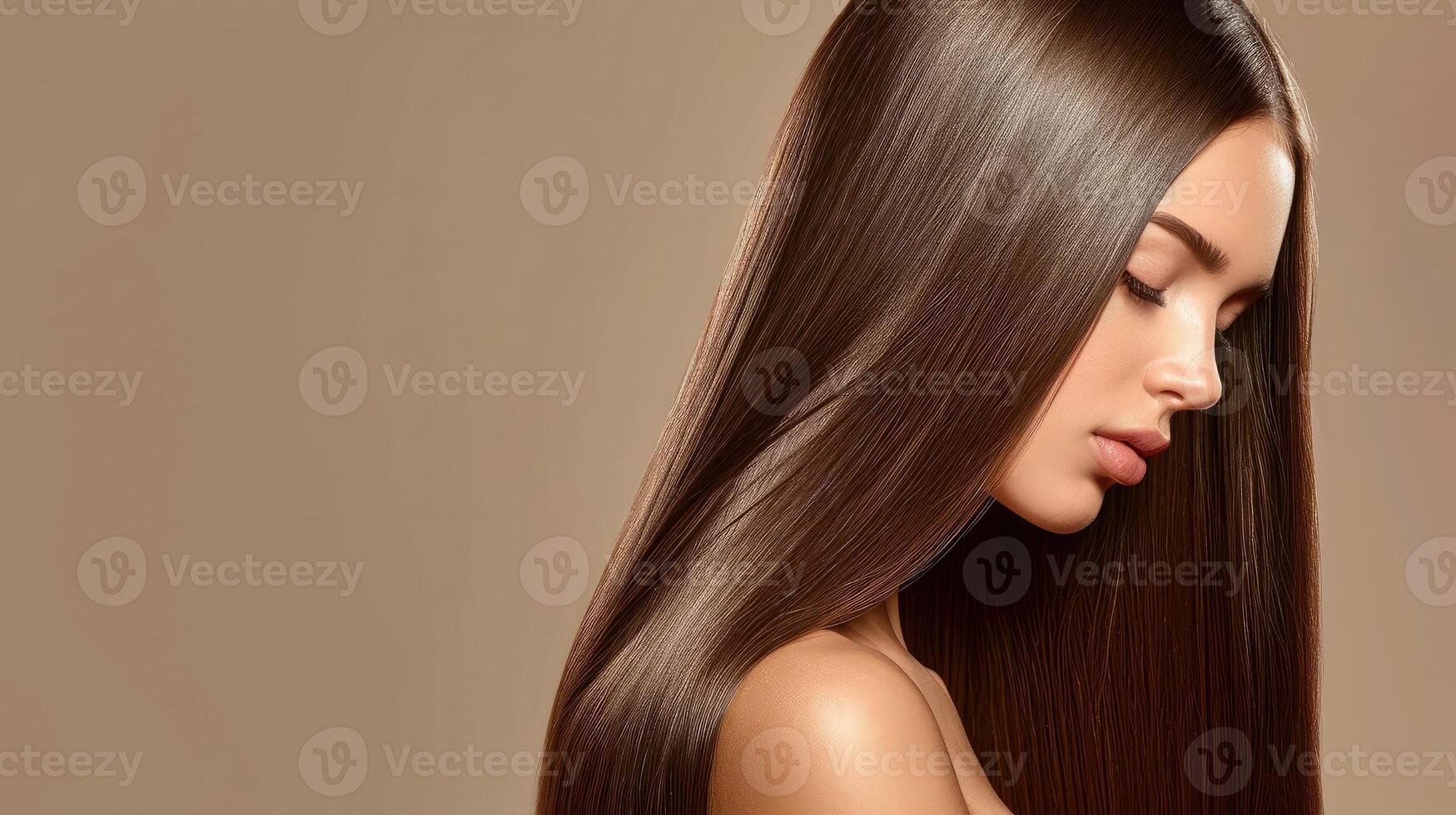 AI generated Beautiful model girl with shiny brown and straight long ...