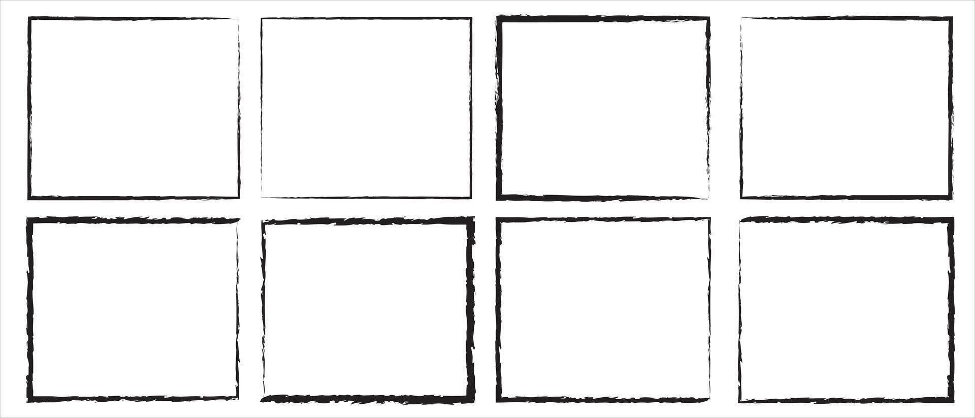 Grunge Square And Rectangle Frames Ink Empty Black Boxes Set Rectangle Borders Collections