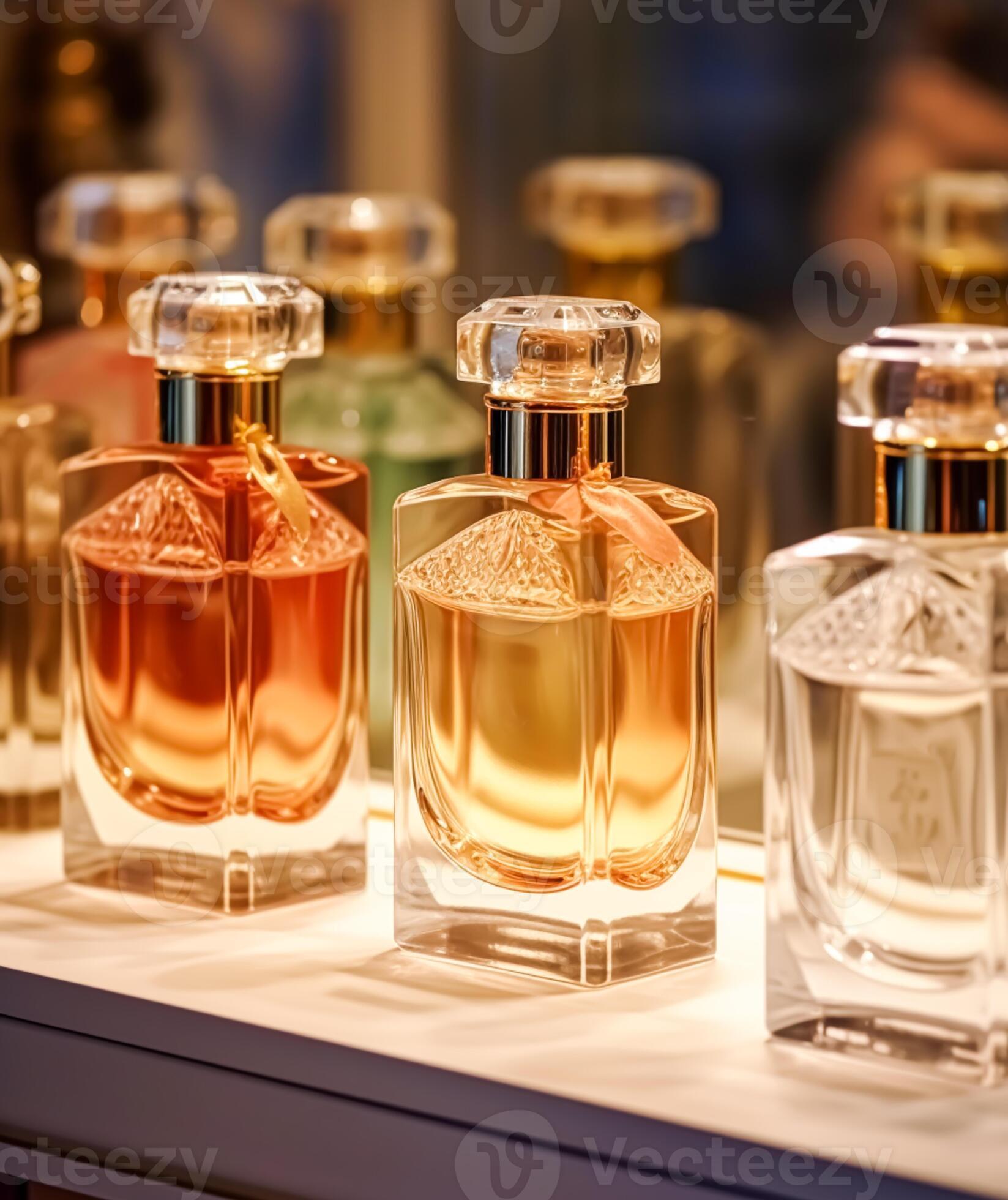 AI generated Luxury fragrance bottles at perfume scent at presentation event, bespoke perfumery ...