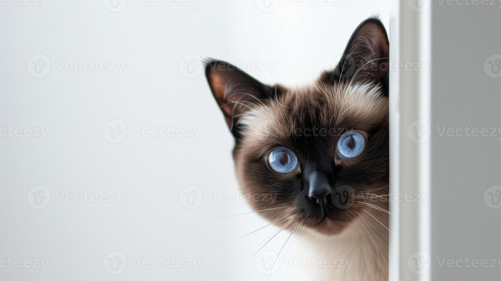 AI generated Siamese cat peeking around corner 8 39000187 Stock Photo at Vecteezy