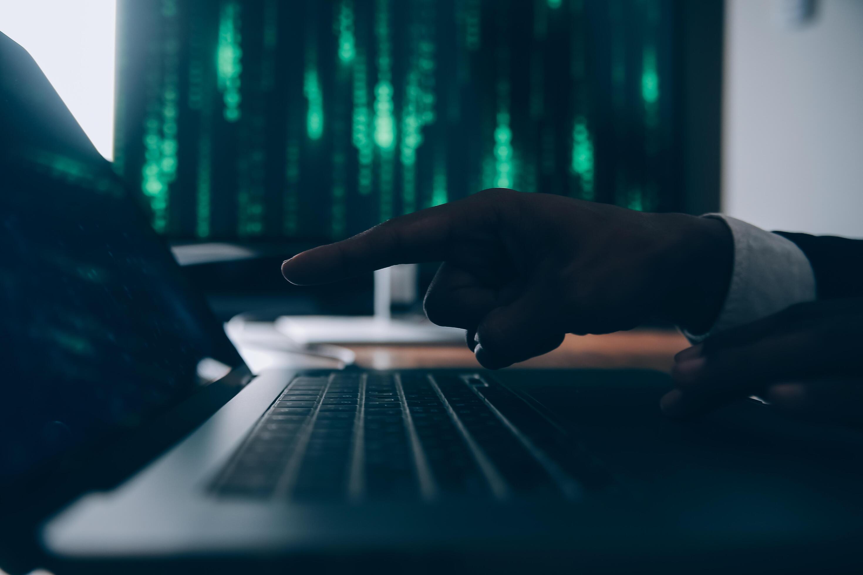 Hacker Code In Laptop Cyber Security Privacy Or Hack Threat Coder Or Programmer Writing Virus