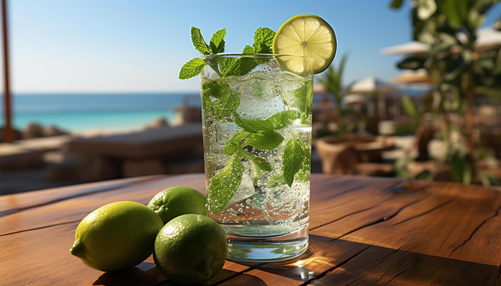 AI generated Refreshing summer cocktail with citrus fruit and mint leaf garnish generated by AI ...