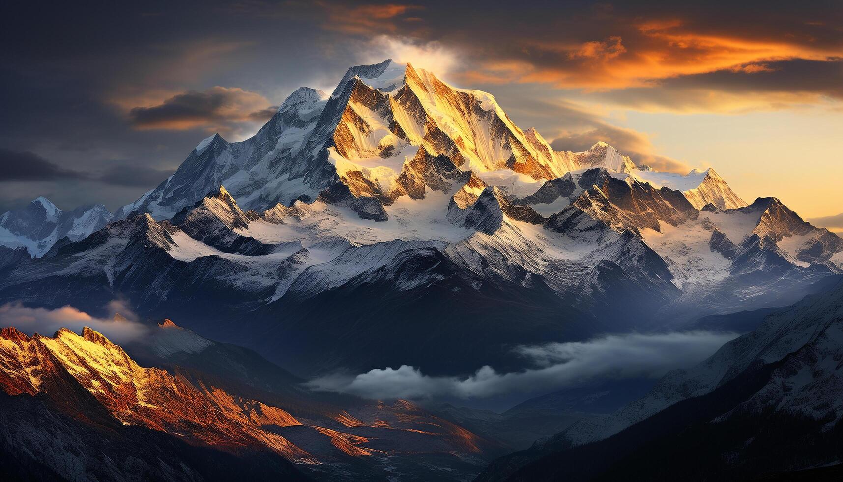 AI generated Majestic mountain peak, snow capped, panoramic landscape ...