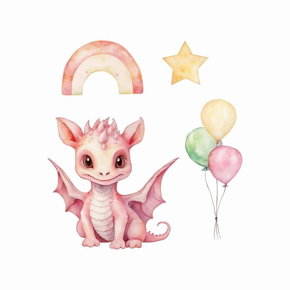 Watercolor cute baby dragon set, nursery 39038438 Vector Art at Vecteezy