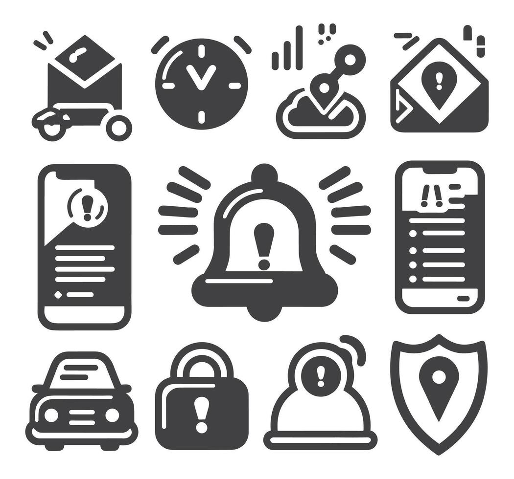 Notification bell icon set. Notice message. Alarm symbol.Incoming inbox ...