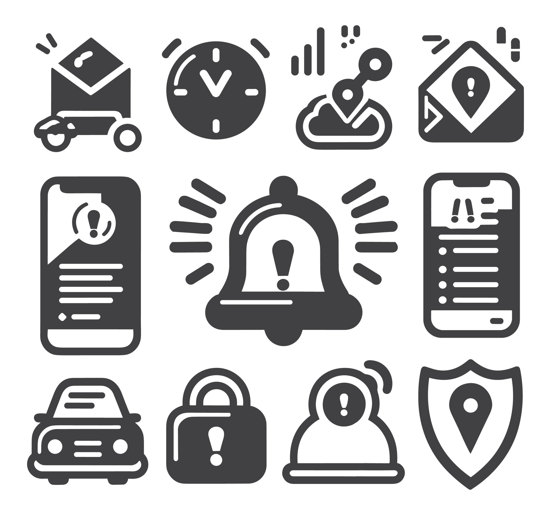 Notification Bell Icon Set Notice Message Alarm Symbolincoming Inbox