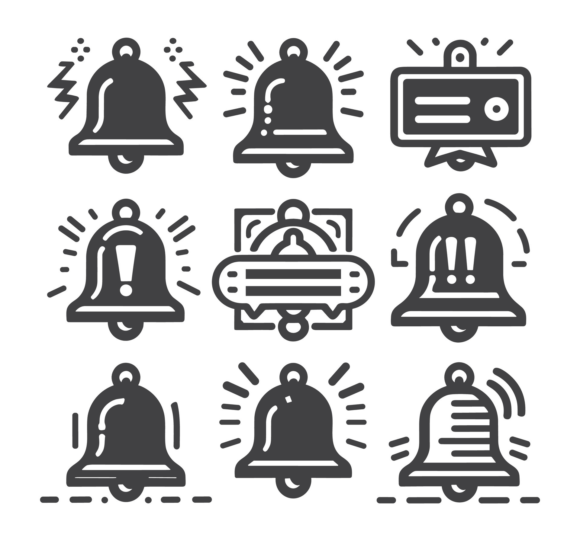Notification Bell Icon Set Notice Message Alarm Symbolincoming Inbox