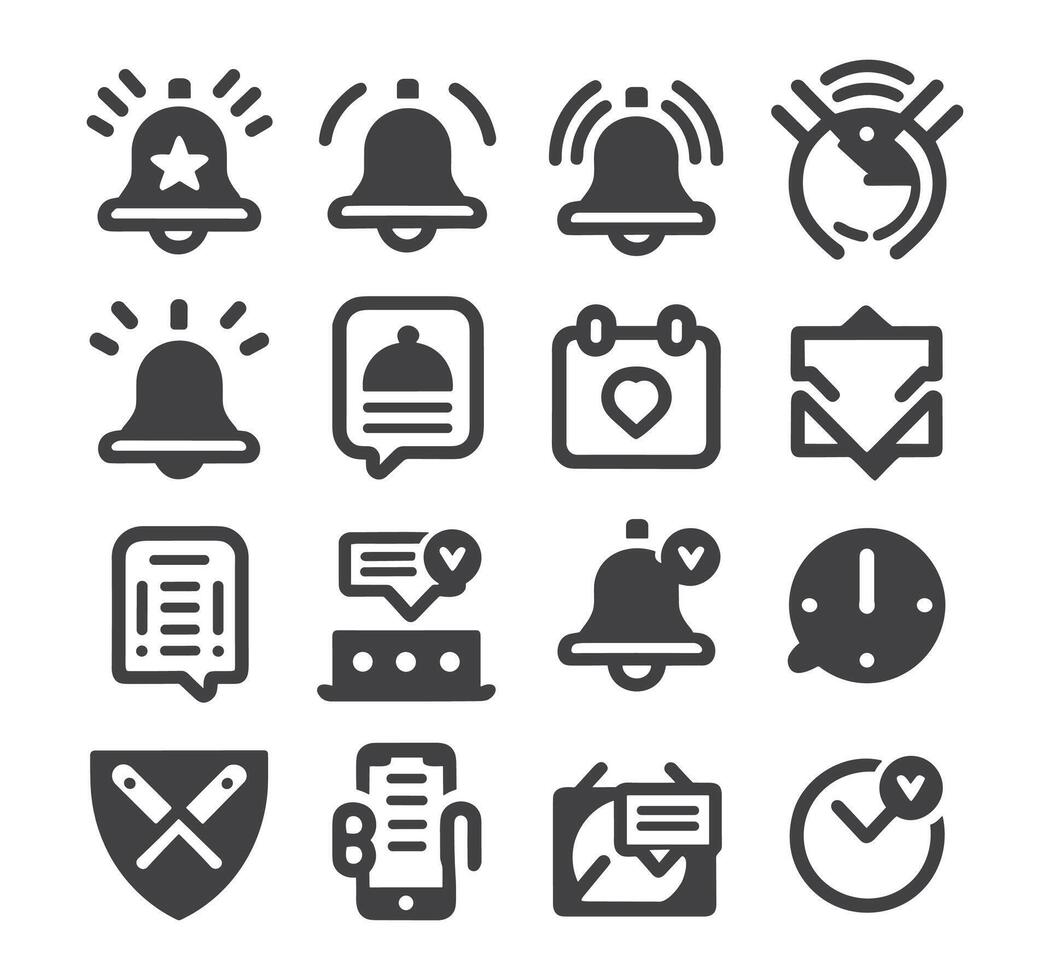 Notification bell icon set. Notice message. Alarm symbol.Incoming inbox message. New message ...