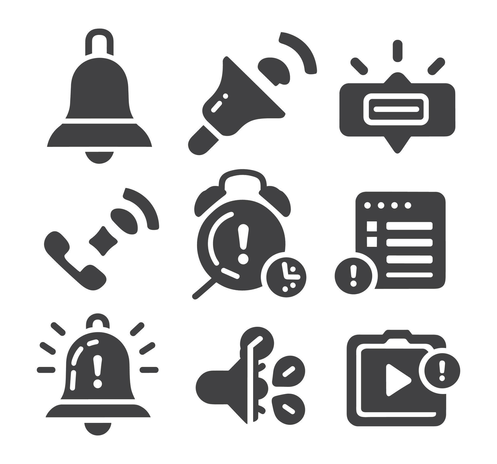 Notification Bell Icon Set Notice Message Alarm Symbolincoming Inbox