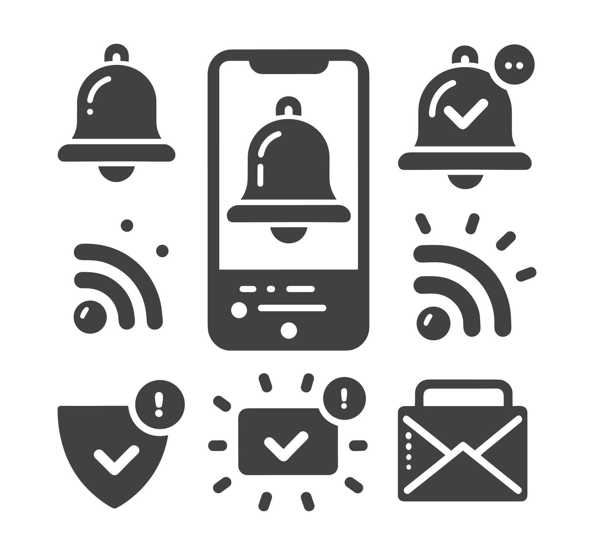 Notification Bell Icon Set Notice Message Alarm Symbolincoming Inbox Message New Message