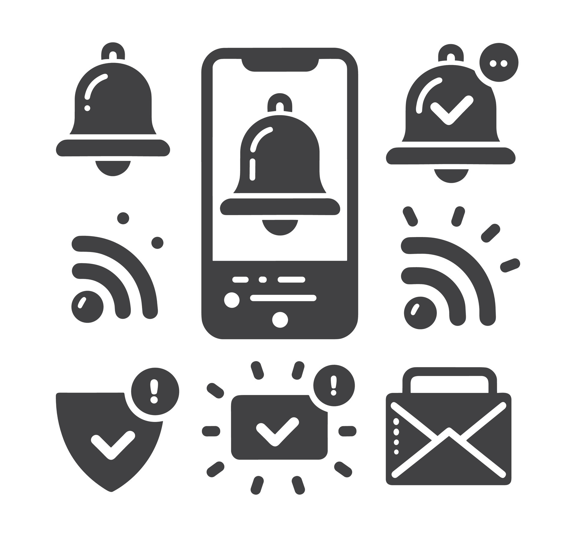 Notification Bell Icon Set Notice Message Alarm Symbolincoming Inbox