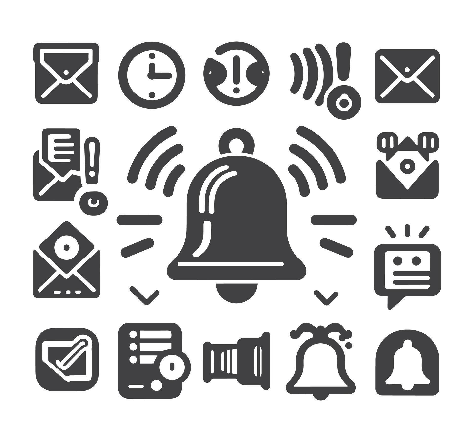 Notification Bell Icon Set Notice Message Alarm Symbolincoming Inbox Message New Message