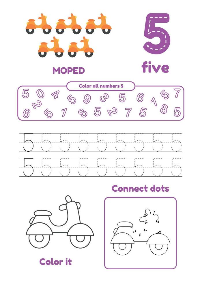 Learn number 5 for preschool kids. Many games on one page. Color, dot ... Learn number 5 for preschool kids. Many games on one page. Color, dot ...