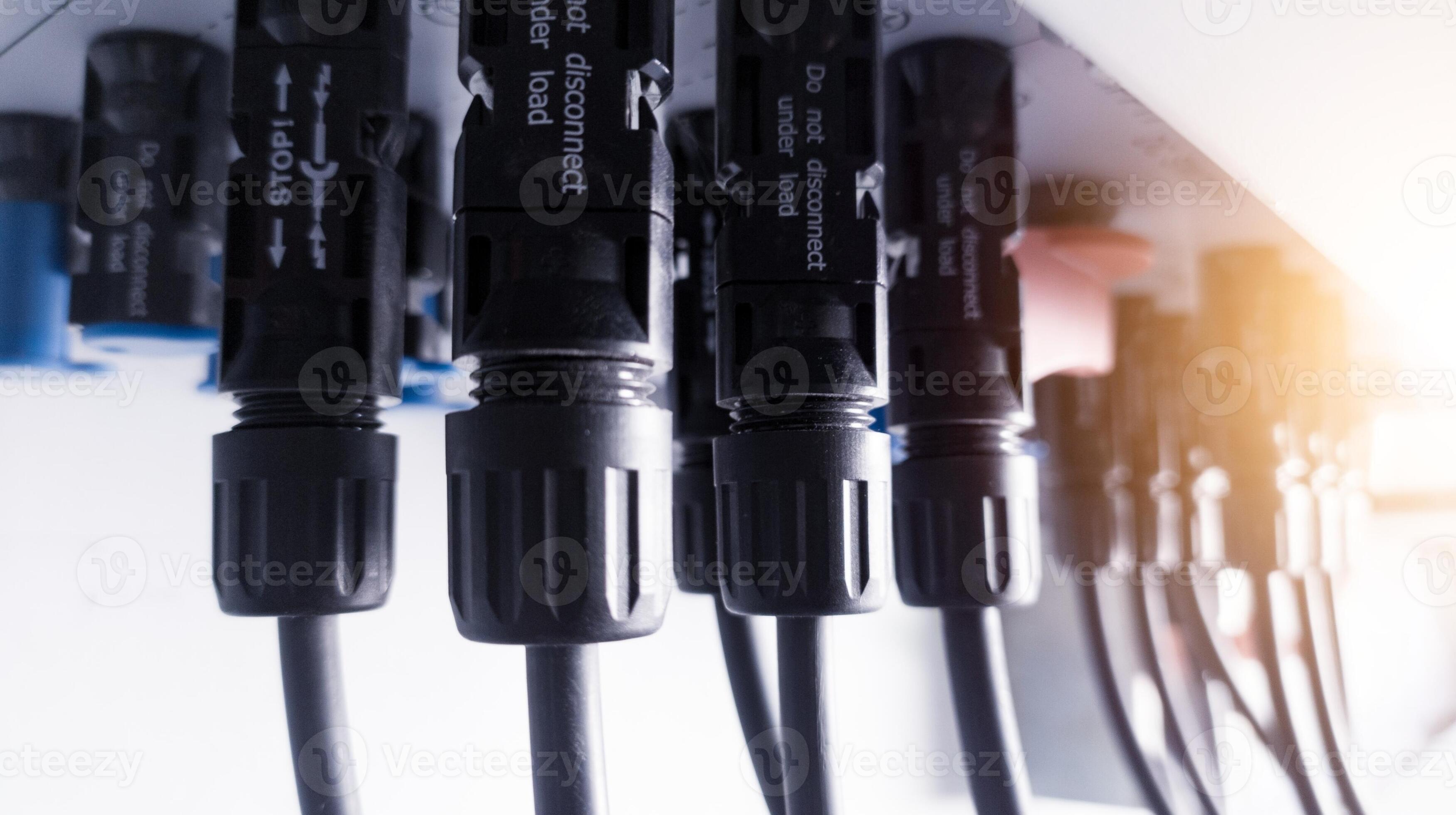 Cable connecting the power from the solar panel to the inverter with ...