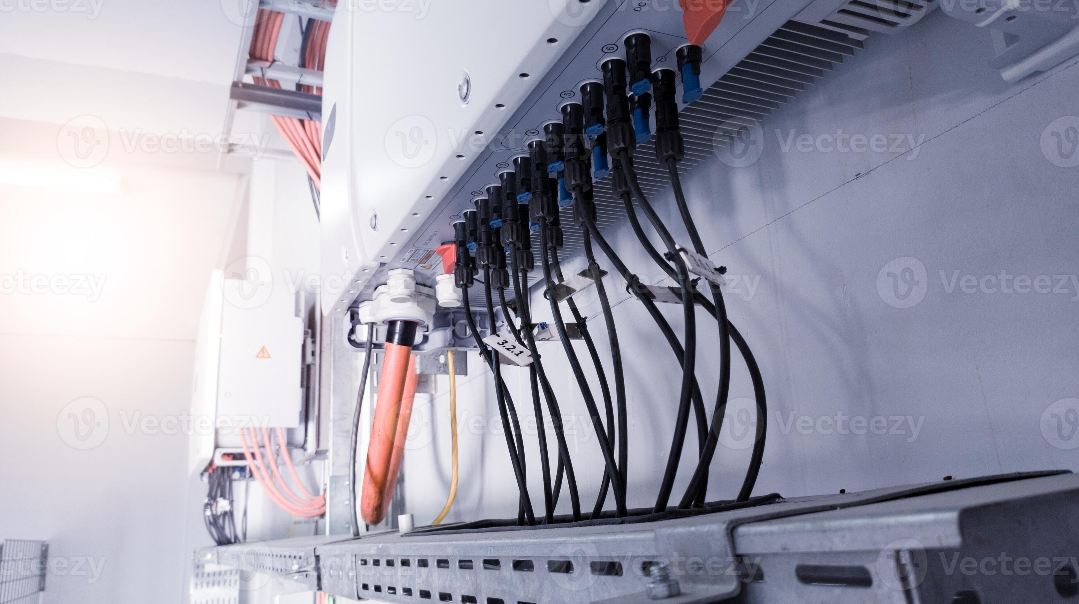 Cable connecting the power from the solar panel to the inverter with ...