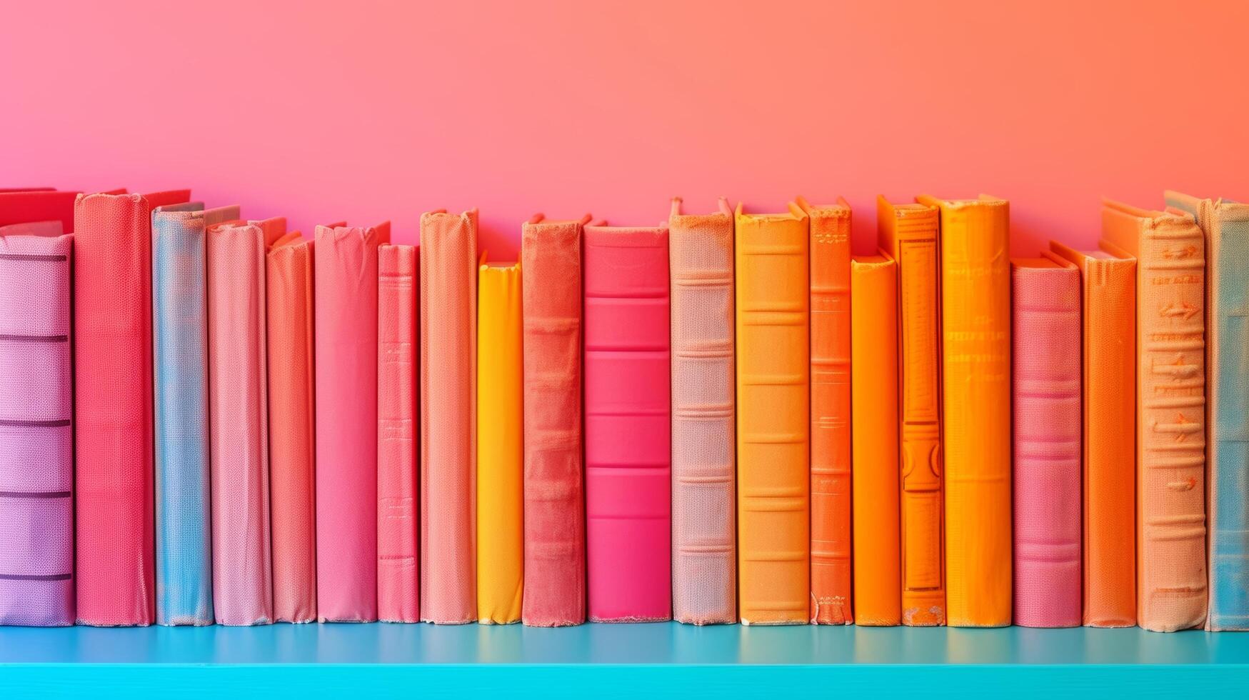 AI generated A bookshelf filled with vibrant books against a soft pastel backdrop, evoking a ...
